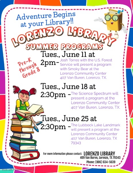 City of Lorenzo - Library Summer Programs