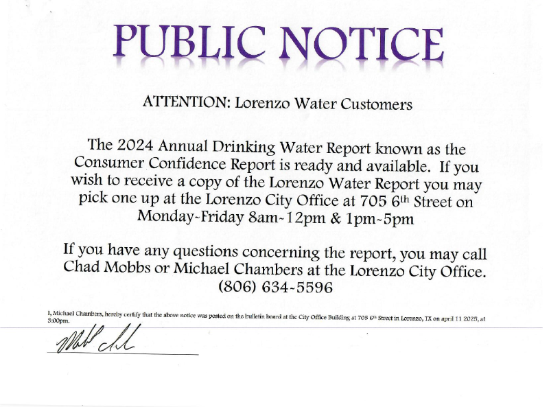 City of Lorenzo - 2024 CCR Report
